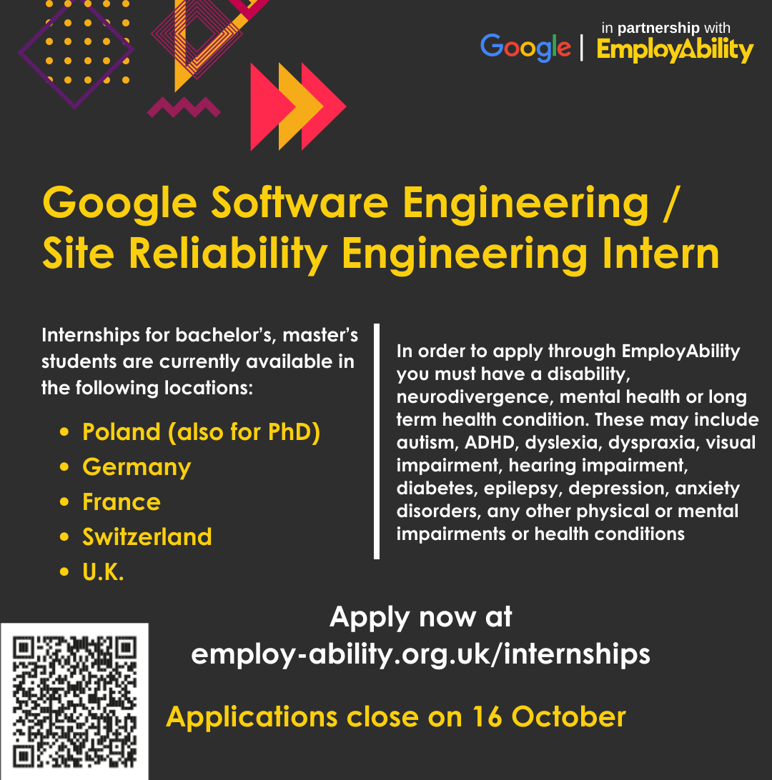 Google Software Engineering Site Reliability Engineering Intern 2026